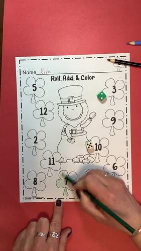 Addition Worksheets to 12 Grades K-2 St. Patrick's Day Roll Add Color ...