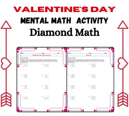 Valentines day Mental Math Activity: Diamond Math No Prep Worksheet