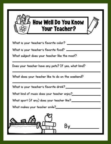 How Well Do You Know Your Teacher End Of Year by Kidz Learning Studio