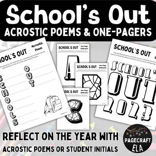 End of Year Acrostic Poems and One Pagers | Reflection | Last Day of School