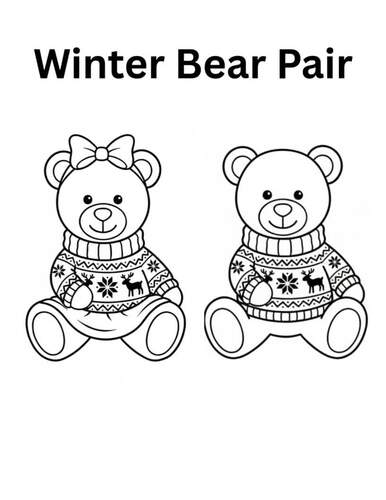 Holiday Christmas Winter Bear Pair - Coloring Pages, Bulletins, Clipart ...