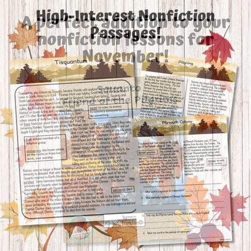 Squanto: Nonfiction Reading Comprehension Passages & Printables | TPT
