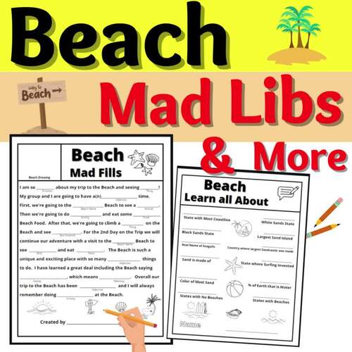 Beach Activity Mad Libs Summer Writing AAPI Resource No Prep Theme