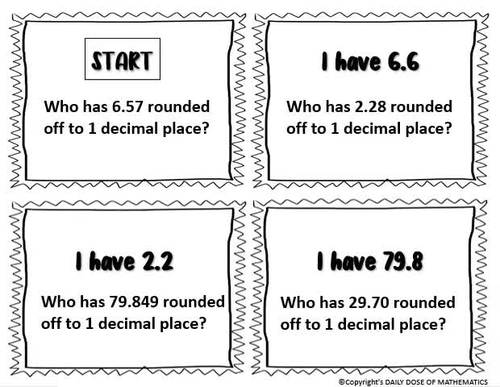 Rounding Decimals Taskcards Activity (I Have Who Has) Printables Grade 5
