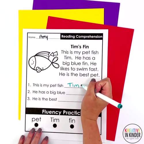 Kindergarten Reading Comprehension with Simple Sight Words and CVC Words