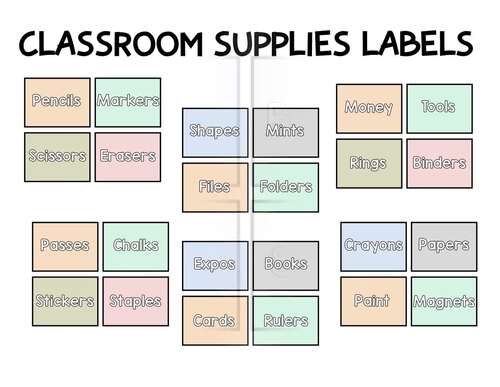 Printable Calm Colors Classroom Supplies Labels, Classroom Supplies Labels