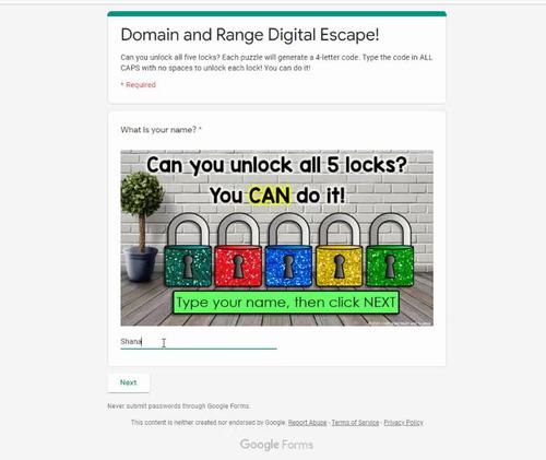 Domain and Range Digital Math Escape Room Activity | TPT