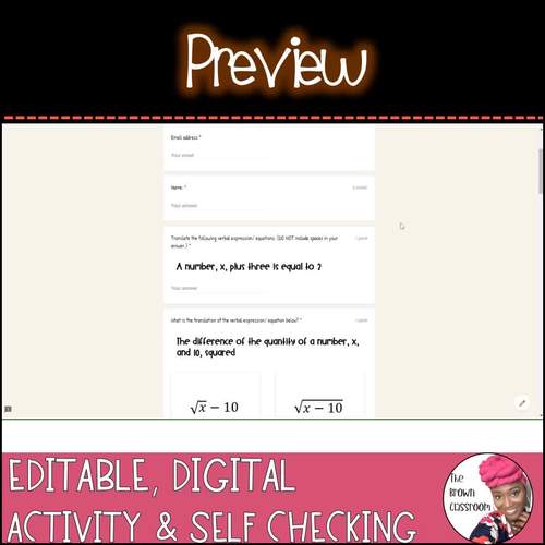 Translating Verbal Expressions and Verbal Equations Digital Practice