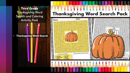 3rd Grade Thanksgiving Word Search and Coloring Activity Pack for Third ...