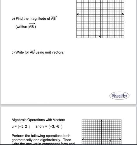 Precalculus - Vectors Unit - Algebraic Representation - Lesson & Worksheet
