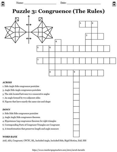 Geometry Unit 3 Parallel Lines & Triangles Math Crossword Puzzle With ...