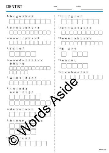 Word Puzzle Games Copy Crossword Word Search Anagram DENTIST by Words Aside
