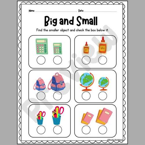 Big and Small Worksheets | Size Comparison Activities | Pre-K ...
