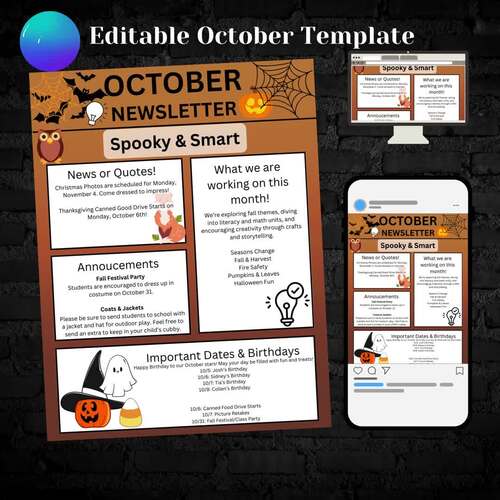 October Newsletter Template by MomTechWellness | TPT