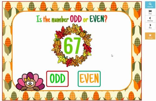 Thanksgiving Math Odd or Even Numbers to 100 Boom Cards 1st Grade Math ...