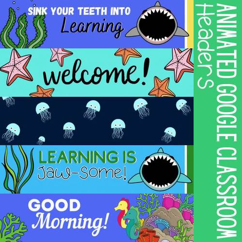 Animated sea animal themed Google Classroom headers banners | TpT