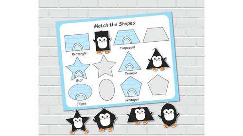 Penguin and Igloo Shape Matching Activity, 2D Shapes, File Folder Games.