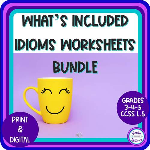 Figurative Language Teaching Idioms Digital Printable Worksheet Bundle