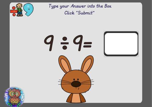 Division facts for 9 Boom Cards Game by Funny Owl | TPT