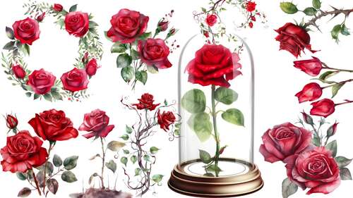 Watercolor Red Roses Clipart Set of 24 Files by ArtisticTimberStudio