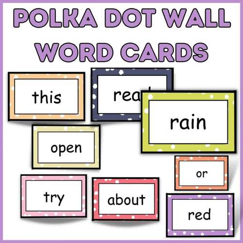240 Polka Dot Word Wall Sight Words Classroom Decor Vocabulary Cards ...