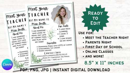 Meet Your Teacher Printable | Ready to Edit for Meet the Teacher Night