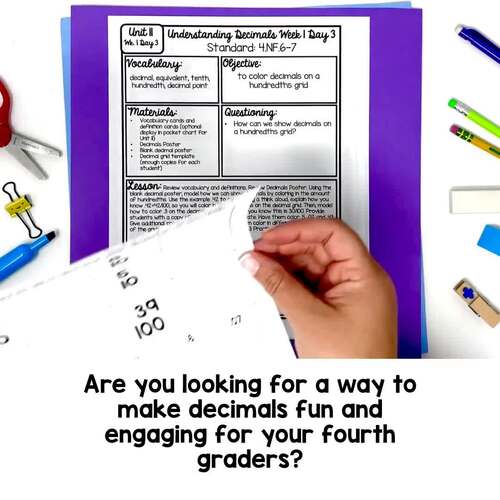 4th Grade Decimals 4.NF.6 4.NF.7 Worksheets Activities Guided Math