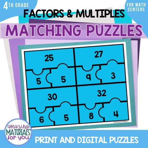 Factors and Multiples 2s through 12s Matching Puzzles | TPT