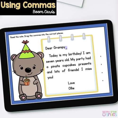Using Commas in Lists and Letters Boom Cards | Digital Comma Practice