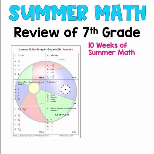8th Grade Math Summer Worksheets - 7th Grade Math Review - No Prep ...