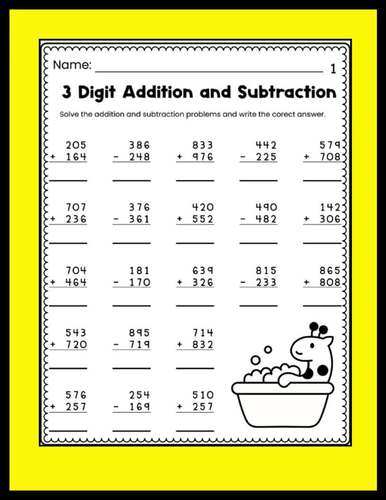 3-Digit Add & Subtract Worksheets| With &Without Regrouping |2nd Grade ...
