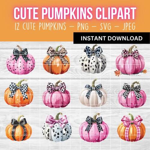Coquette Pumpkin Clipart Bundle, Halloween Pumpkin PNG SVG JPEG | TPT