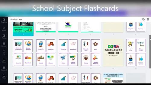 PORTUGUESE school subjects FLASH CARDS | course of study portuguese