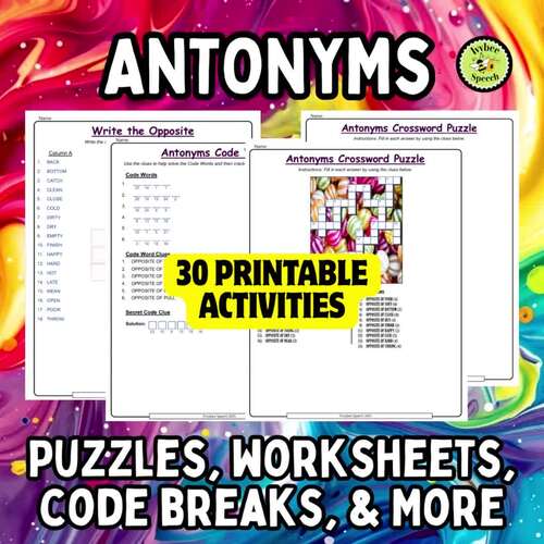 Antonyms Puzzles, Code Breaks, and Worksheets | Vocabulary Word ...