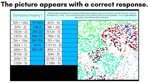 Distributive Property Math Pixel Art | Positive Integers | Algebraic ...