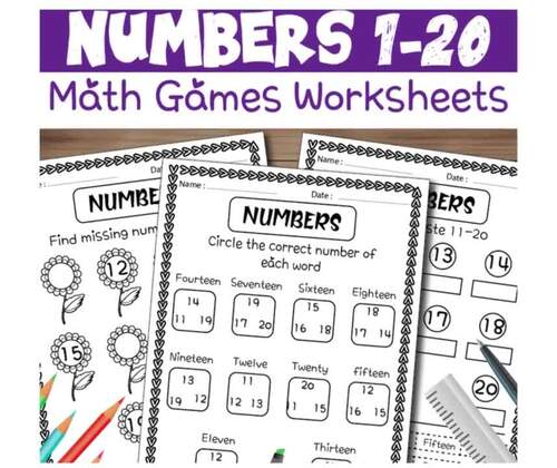 Numbers 1-20 Worksheets - Math Games Activities for Kindergarten