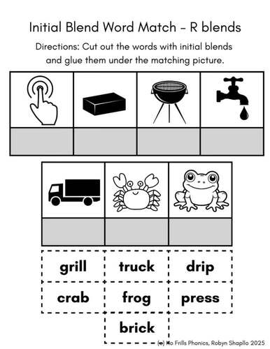 Consonant Blends & Digraphs Word Matching {Cut & Paste} Kinder 1st ...