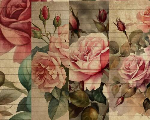 Vintage Rose Digital Paper, Journaling Pages Printable Paper, Writing Paper