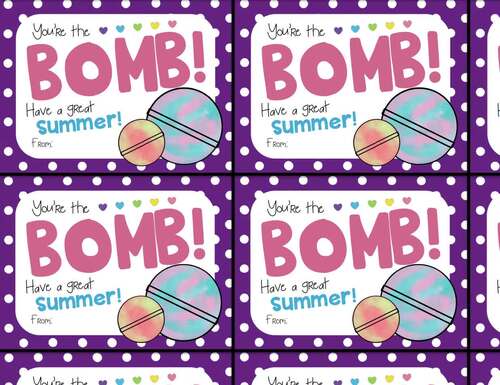 Bath Bomb End of Year Gift Tag- You're the BOMB! Have a great summer!