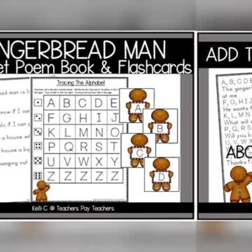 Gingerbread Man Alphabet Poem Book Flashcards and Penmanship Dice Game