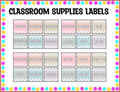Checkered Boho Neutral Classroom Supplies Labels, Editable Supplies Tags