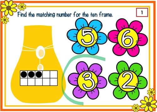 Flowers Numbers, Number Words & Ten Frames BOOM & Task Cards Match Game