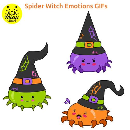Emotions Spider Witch Clipart | Halloween | Faces | Feelings | Animated GIF