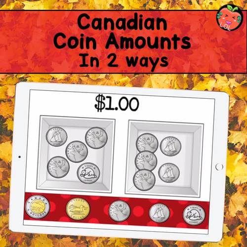 Making Canadian Coin Amounts in two different ways BOOM CARDS math game