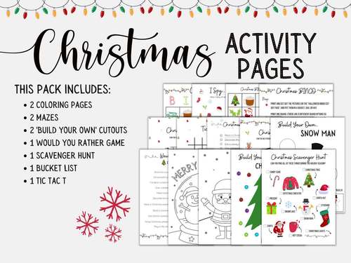 Christmas Activity Pages for Kids | Printable Holiday Activities | BINGO