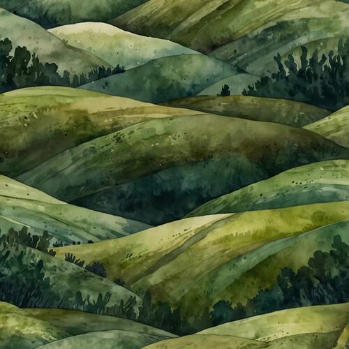 Rolling Green Hills Digital Paper Pack 12X12, Watercolor Landscape
