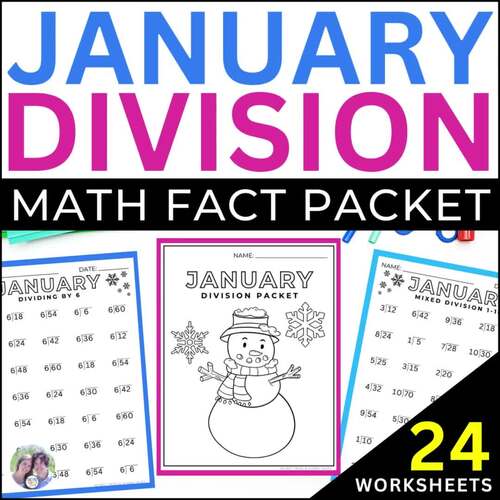 January Division Worksheets Packet - Winter Division Math Facts - Math Fact