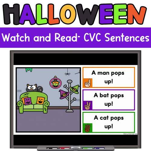 Halloween Watch and Read CVC Sentences- Animated Slides- Science of Reading