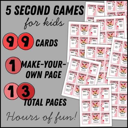 5 Second Game – 99 Holiday Game Cards Printable PDF | Fun Class Party Game