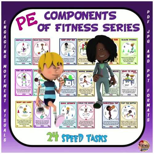 PE Fitness Components - 24 Speed Movement Task Cards - Visual Resource